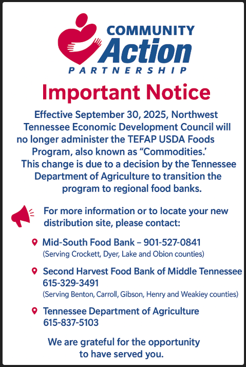 The Emergency Food Assistance Program | Northwest Tennessee Economic ...